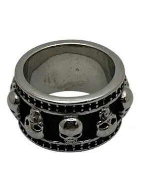 Stainless Steel | Accessories | Memento Mori Wide Band Skull Ring Men ...